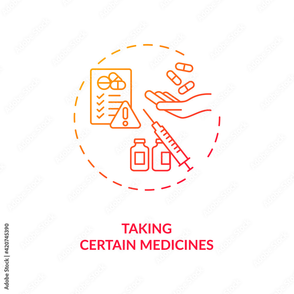 Taking certain medicines concept icon. Dry eye causes. Clinical ...