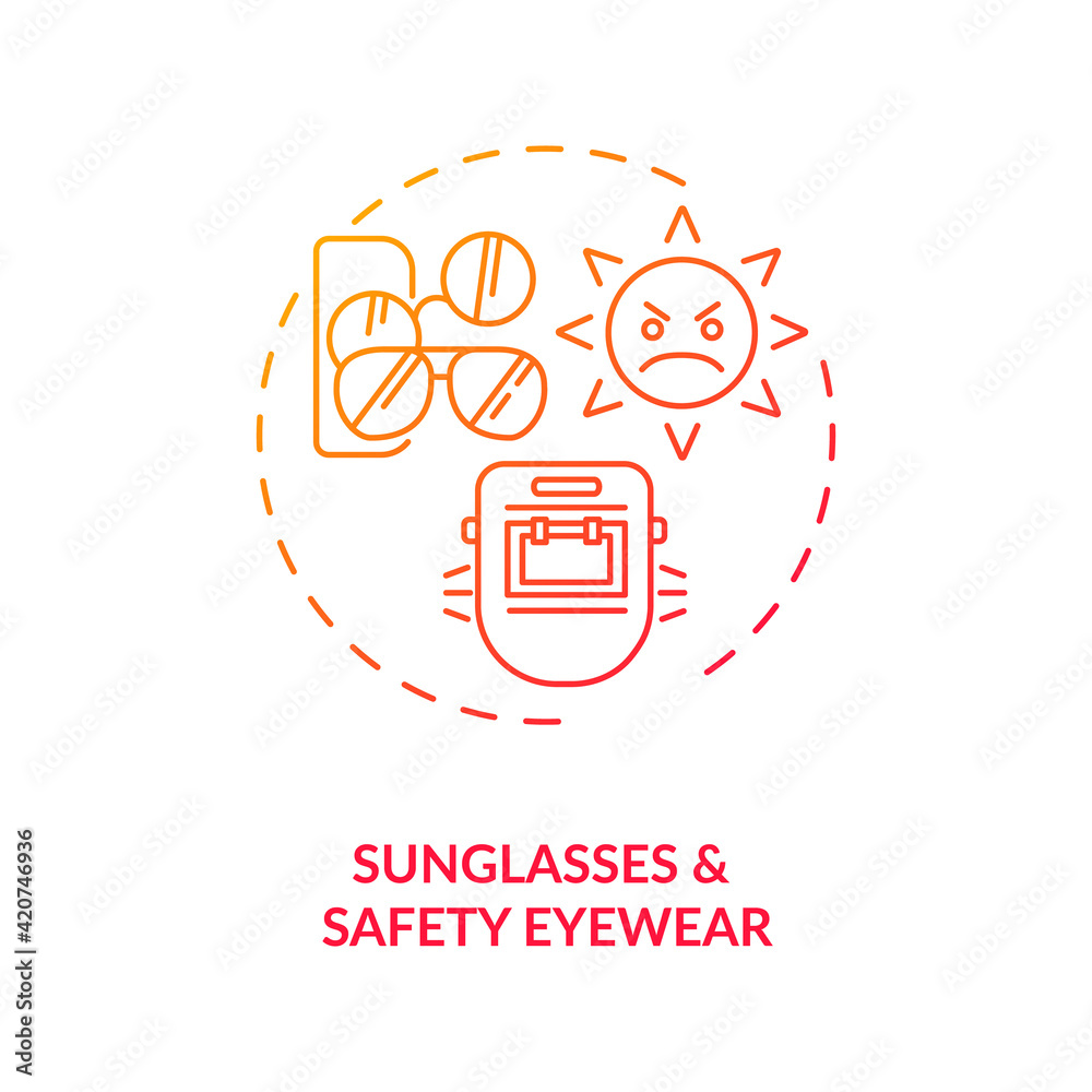 Sunglasses and safety eyewear concept icon. Eye health tips. Protection ...