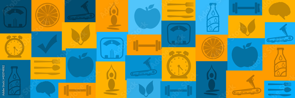 Health Symbols Background Blue Orange Grid Horizontal Stock ...