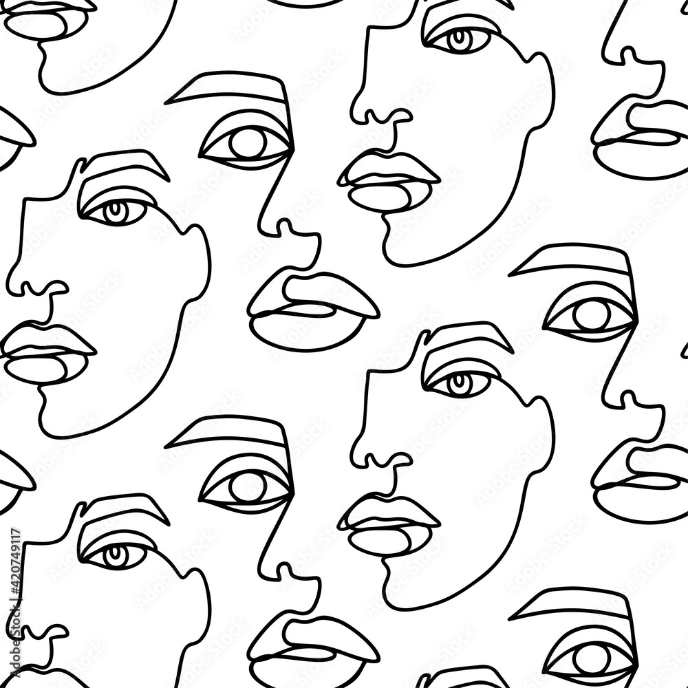 Abstract One Line Seamless Pattern Continuous Outline Background With