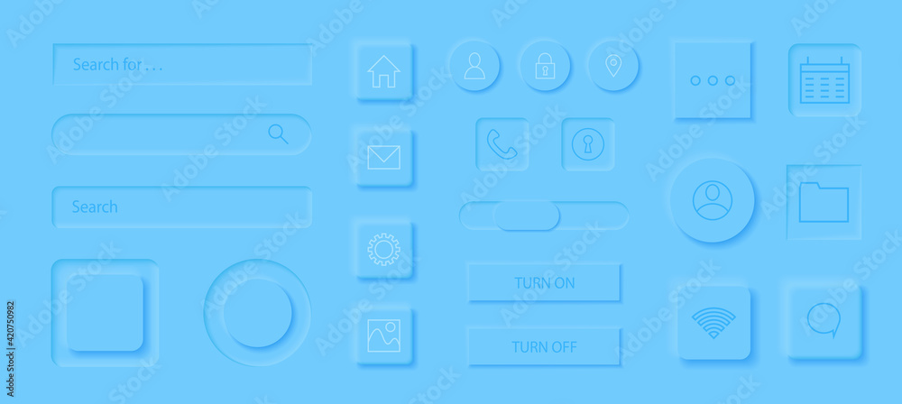 Neumorphism style elements vector set. Modern website or mobile app ...