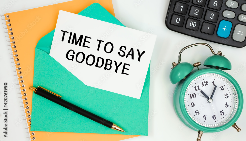 Card on a postal envelope with the text TIME TO SAY GOODBYE Stock-Foto ...