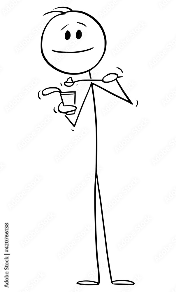 Man Eating Pudding or Yogurt , Vector Cartoon Stick Figure Illustration ...