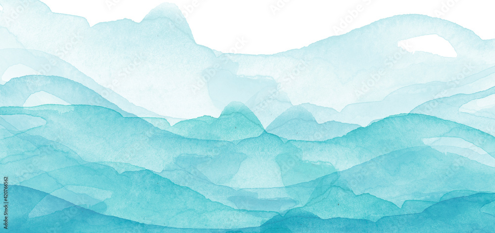 Watercolor line of blue paint, splash, smear, blot, abstraction. Used ...