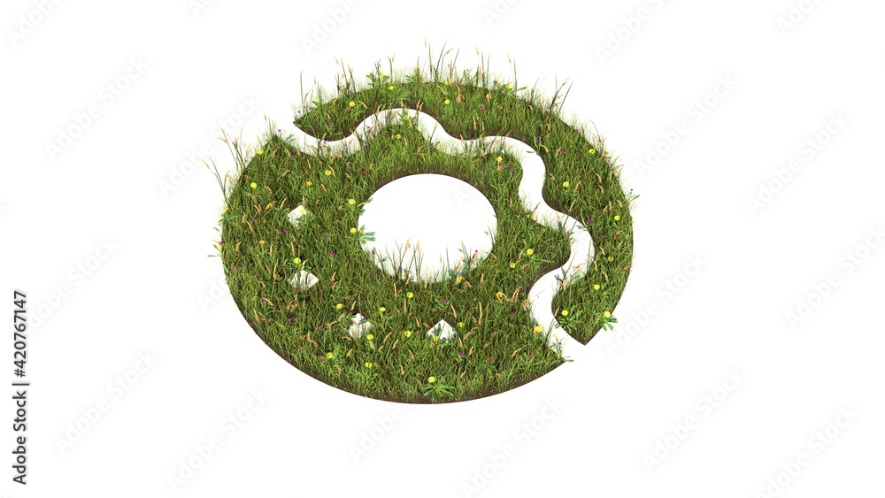 3d rendered grass field of symbol of donut isolated on white background ...