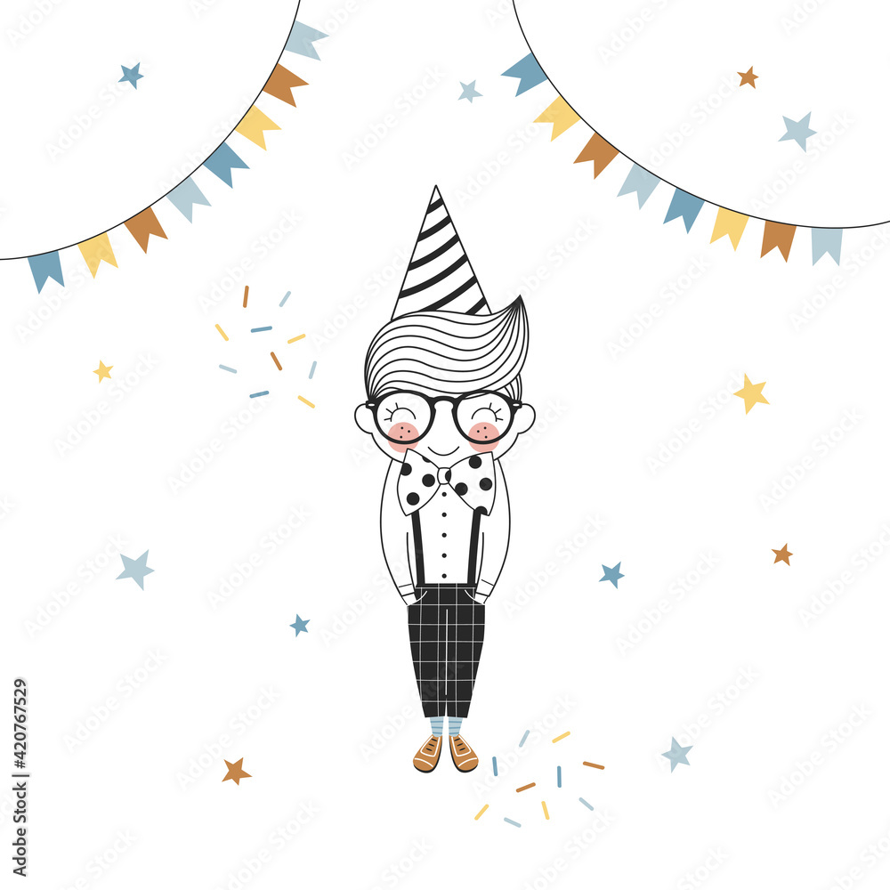 Birthday Boy vector illustration isolated on white background. Little ...