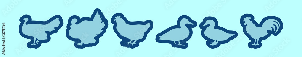 set of fowl animals cartoon icon design template with various models ...