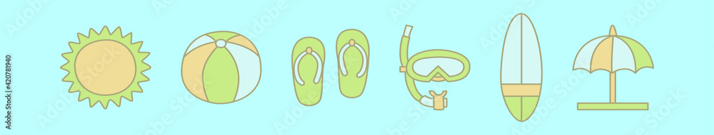 set of beach element cartoon icon design template with various models ...