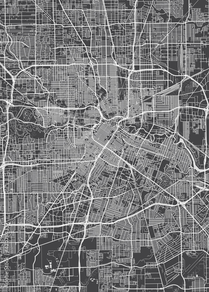 City map Houston, monochrome detailed plan, vector illustration Stock ...