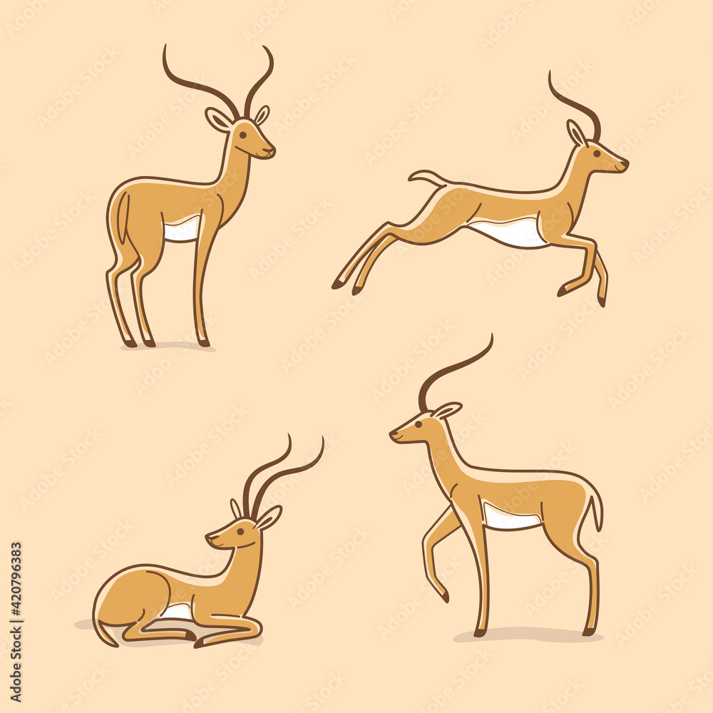 Antelope icon set. Different type of animal. Cute illustration for ...