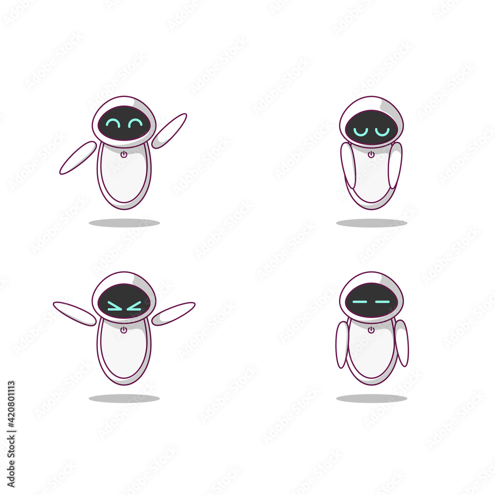 Assistant robot 4 expressions set vector icon illustration flat style ...