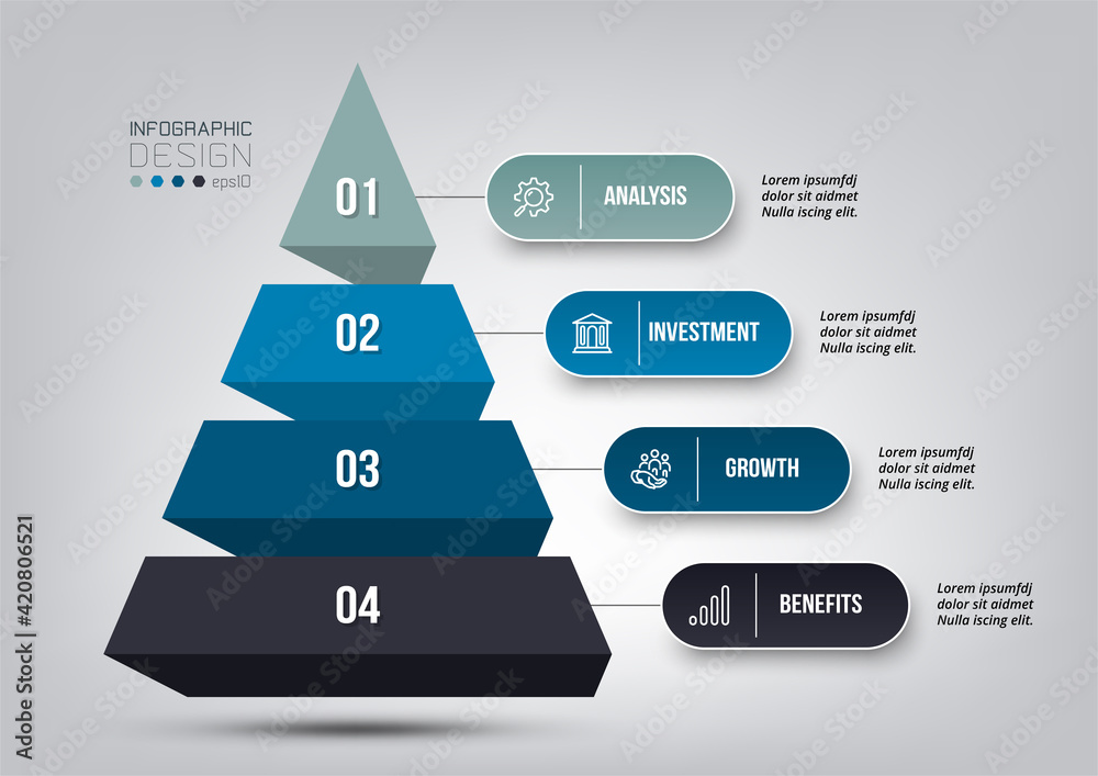 Pyramid 4 step process work flow infographic template. Stock Vector ...