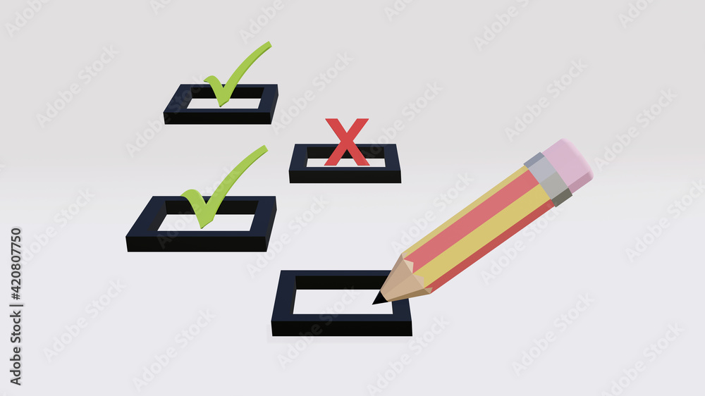 pencil writing on check box with tick or check and cross icon in others ...
