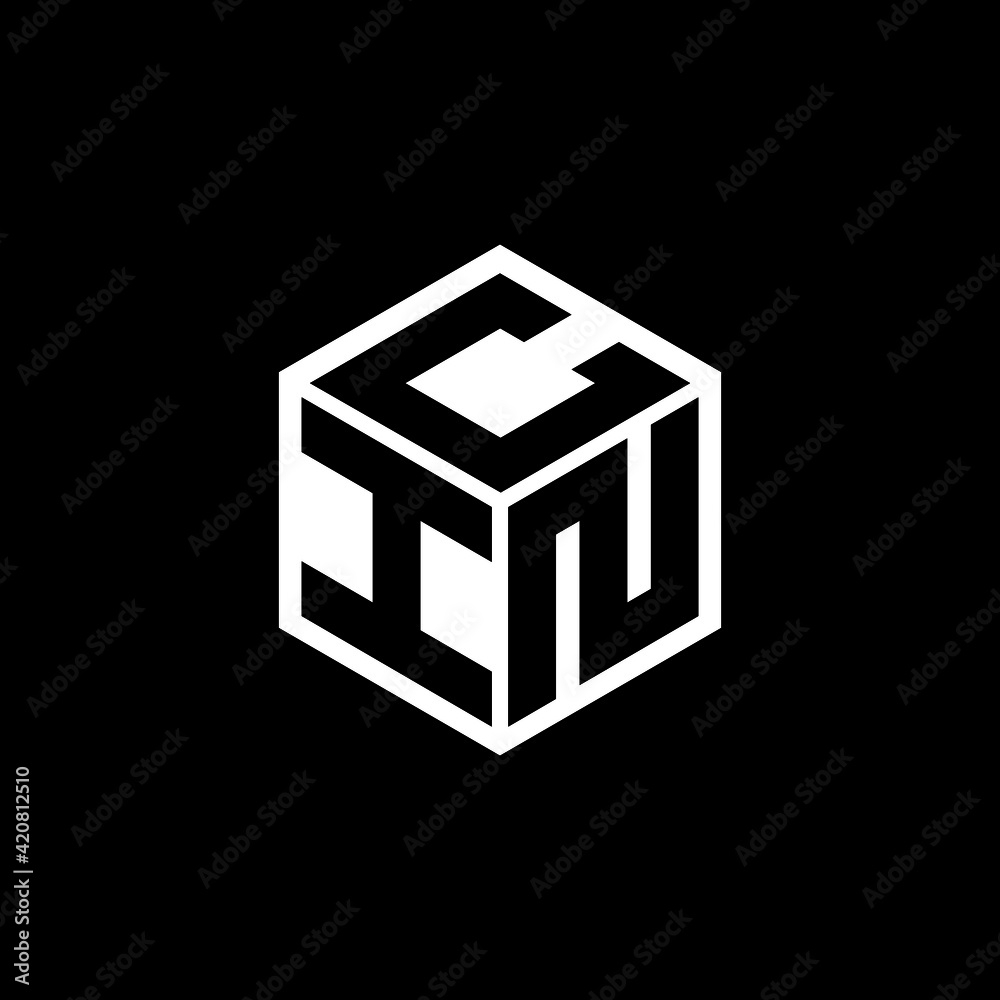 INC letter logo design with black background in illustrator, cube logo ...