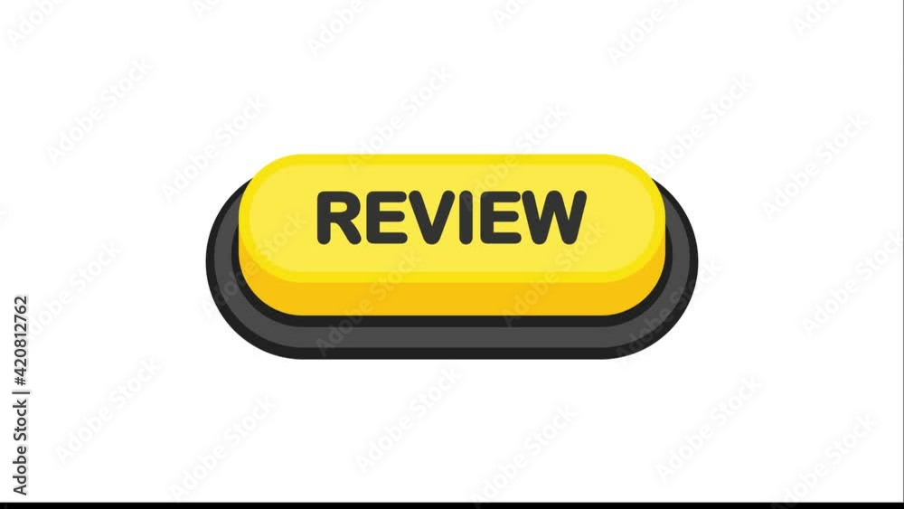 Review yellow 3D button in flat style isolated on white background ...