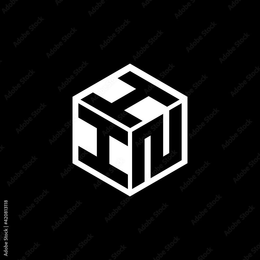 INH letter logo design with black background in illustrator, cube logo ...