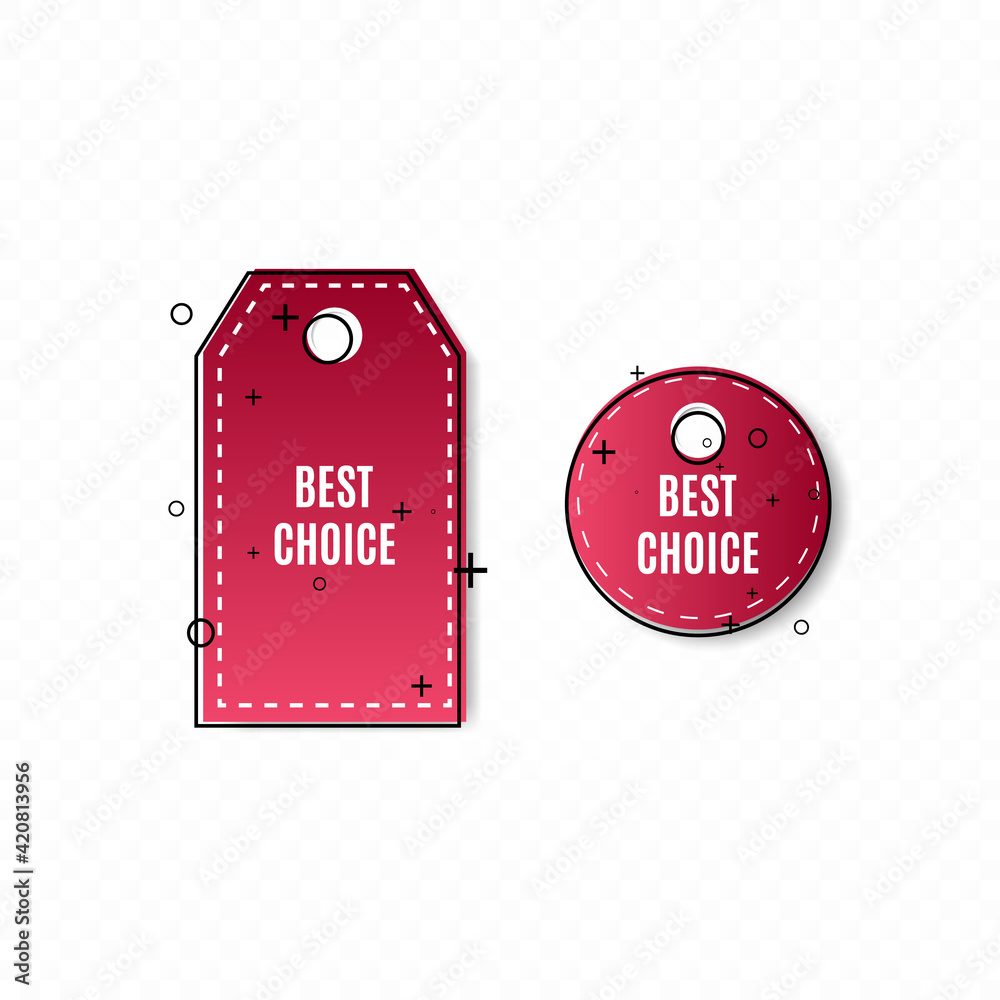 Best choice tags, vector red labels isolated on transparent background ...