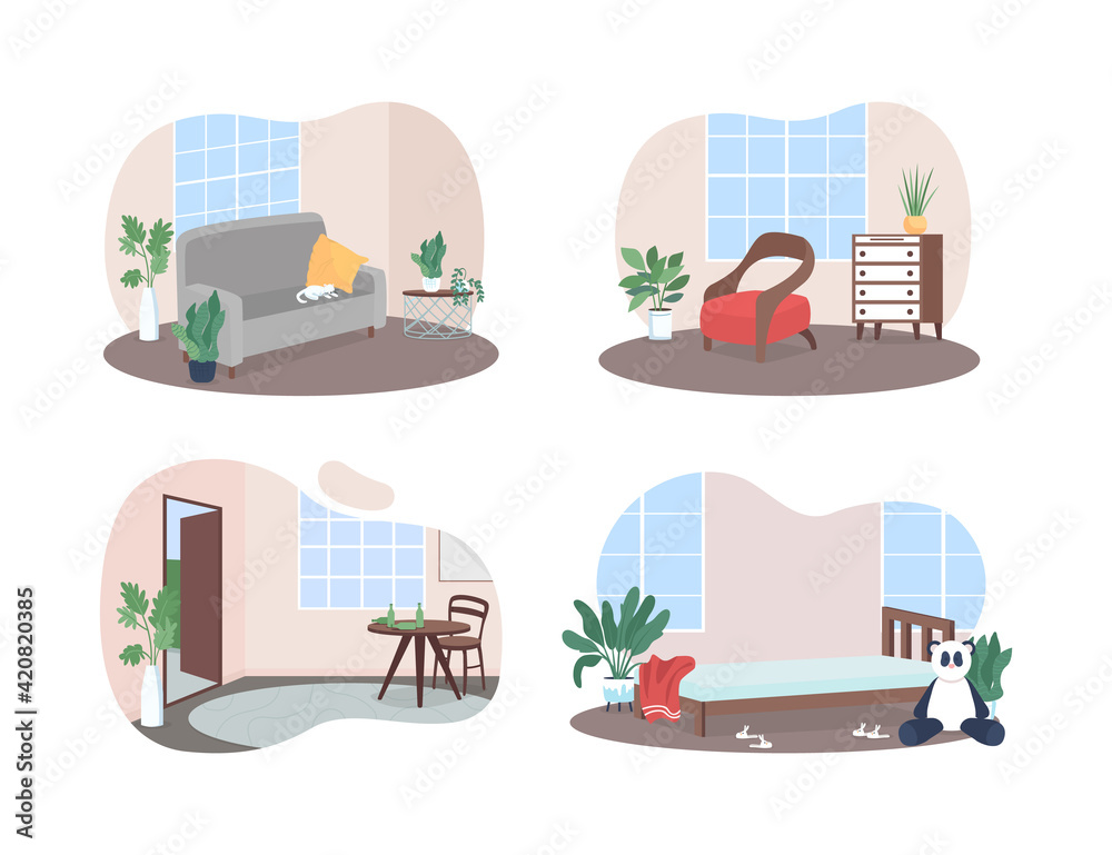 Family rooms interior 2D vector web banner, poster set. Child's bedroom ...