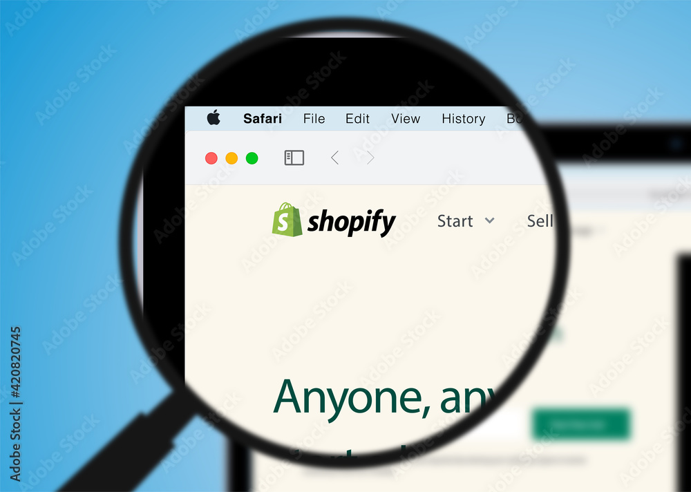 Shopify vector webpage, on MacBook, with a magnifying glass. Vector ...