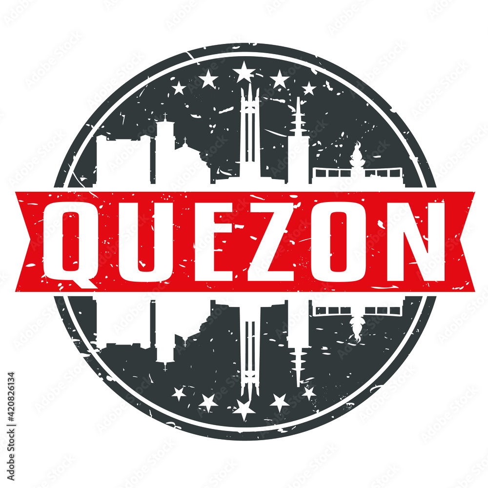 Quezon City, Metro Manila, Philippines Round Travel Stamp. Icon Skyline ...