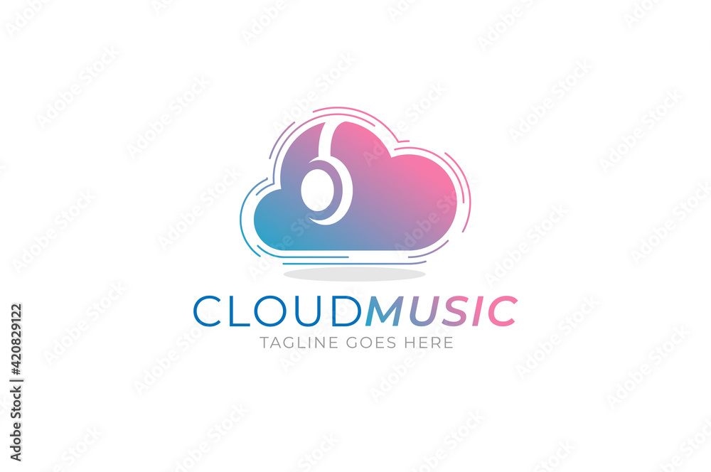 Cloud Logo, cloud and headset combination isolated on white background ...