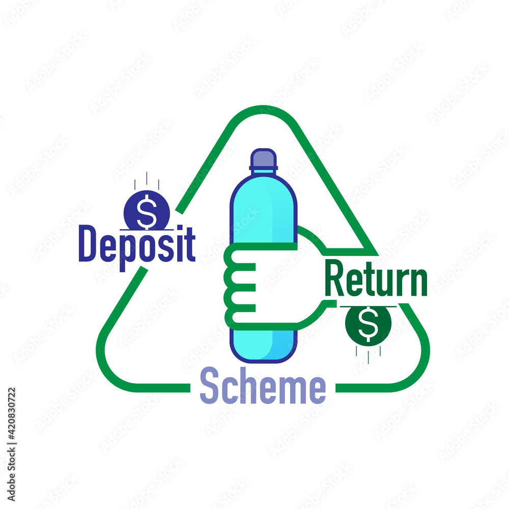 Deposit return scheme triangle symbol. Consumer pay deposit when buying ...