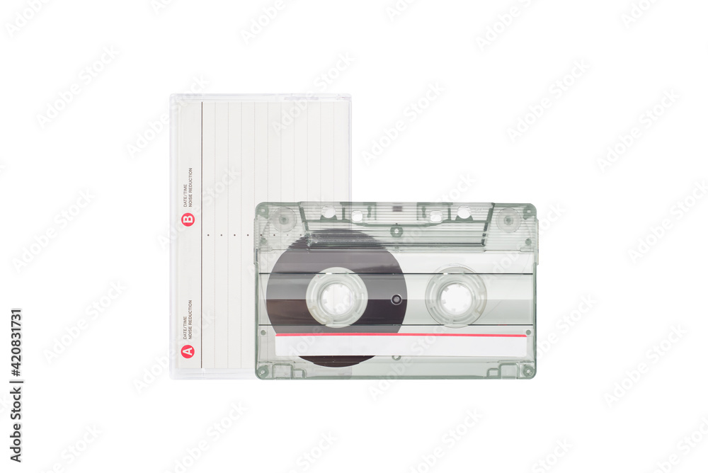 Transparent Cassette tape with Cassette tape case isolated on white ...