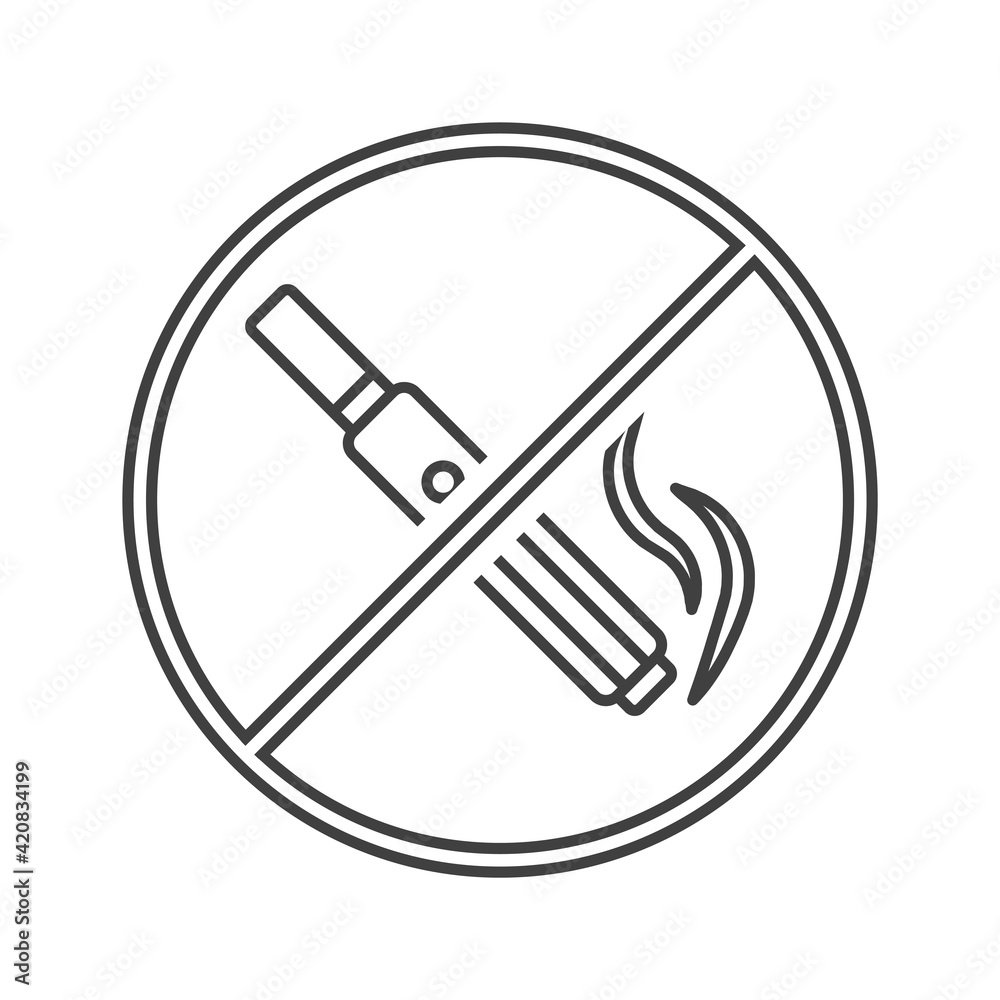 Electronic cigarette smoking ban icon. Simple line drawing of an ...