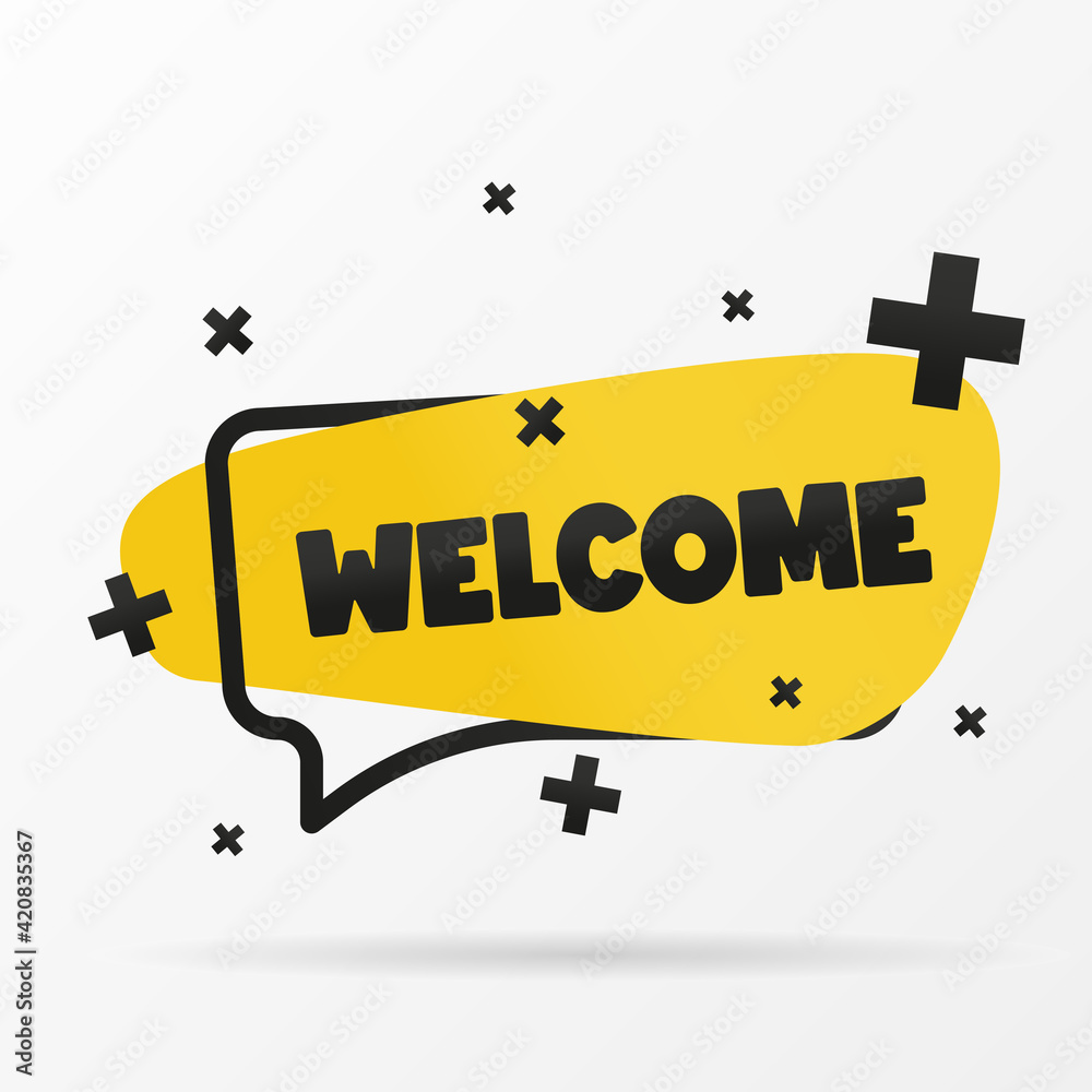 Original inscription WELCOME on the banner. Vector design in a flat ...