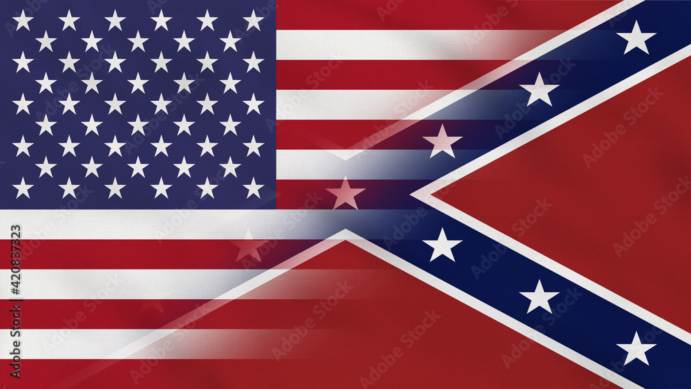United States and Confederates Crumpled Fabric Flag. United States Flag ...
