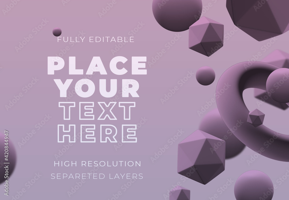 Mockup of Floating 3D Geometric Shapes on Light Burgundy Background ...