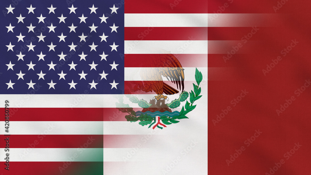 USA and Mexico Crumpled Fabric Flag. USA Flag. United States. Mexico ...