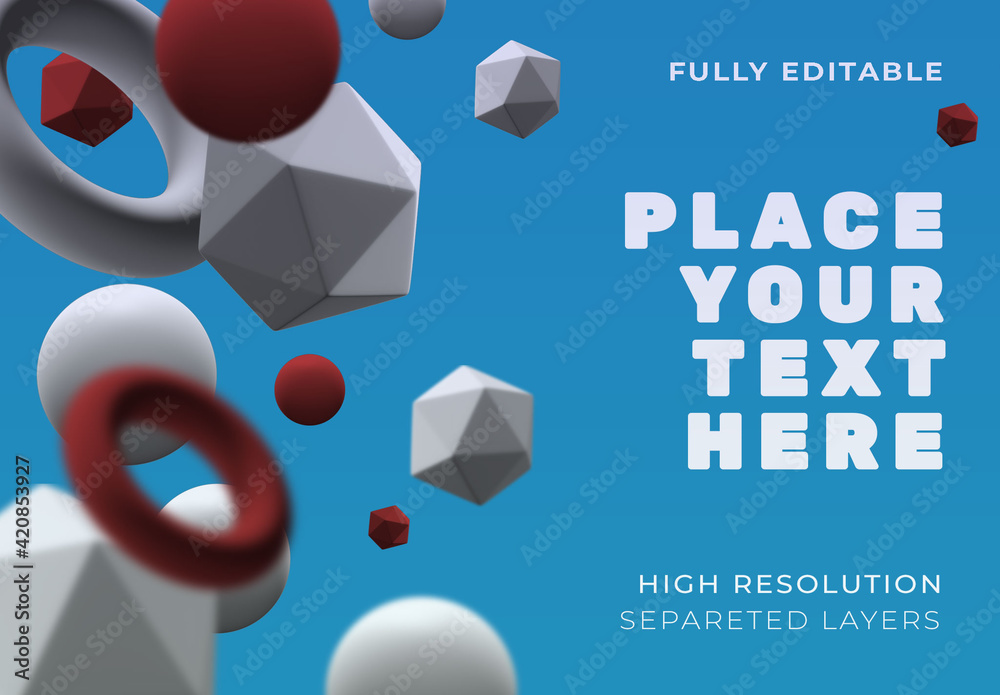 Red and White Geometric Shapes Floating on Blue Background Stock ...