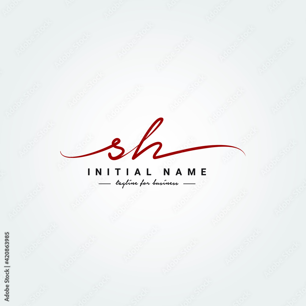 Initial Letter SH Logo - Handwritten Signature Style Logo Stock Vector ...