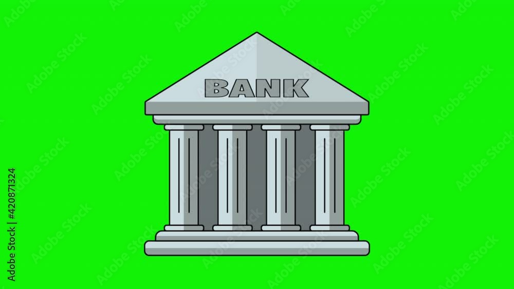 Bank building. Animation of Bank cartoon icon isolated on green screen ...