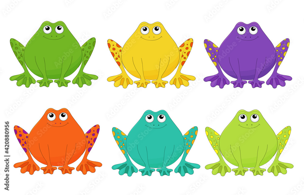 Cute cartoon frogs. Vector amphibian animal characters set isolated on ...