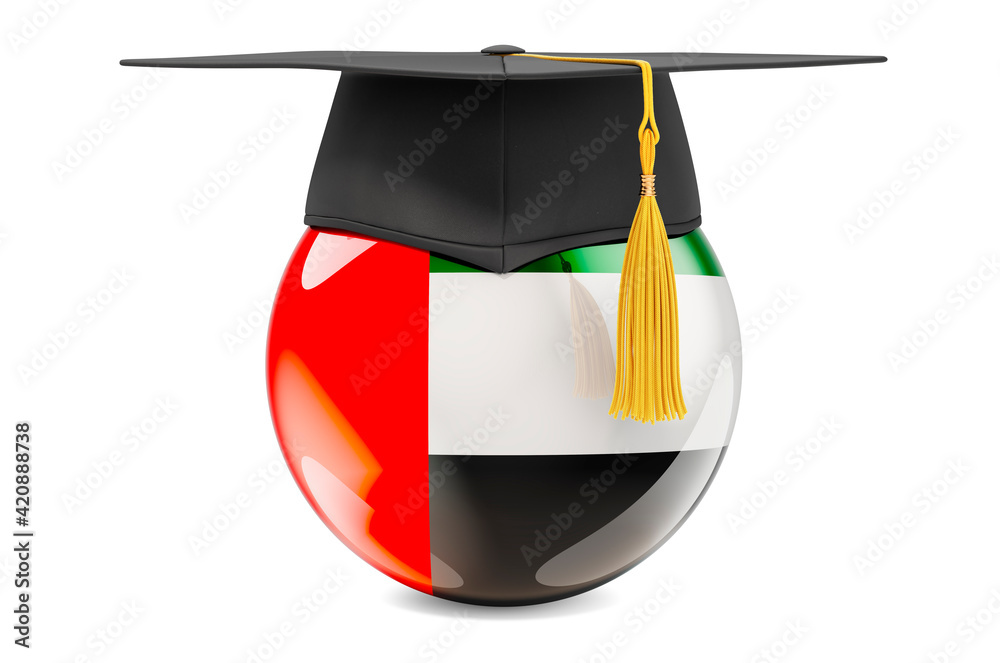 Education in the UAE concept.The United Arab Emirates flag with ...