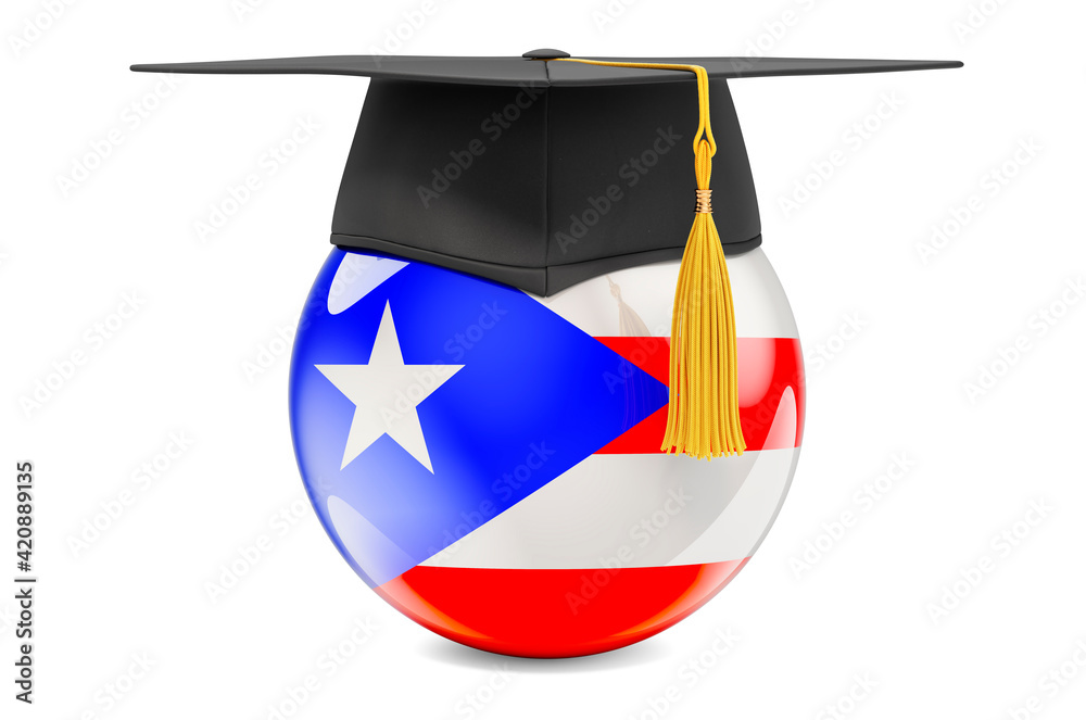 Education in Puerto Rico concept. Puerto Rican flag with graduation cap ...
