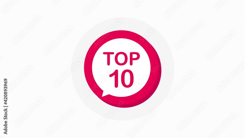 Top 10 red sign. Button Design in Flat Style on white background ...