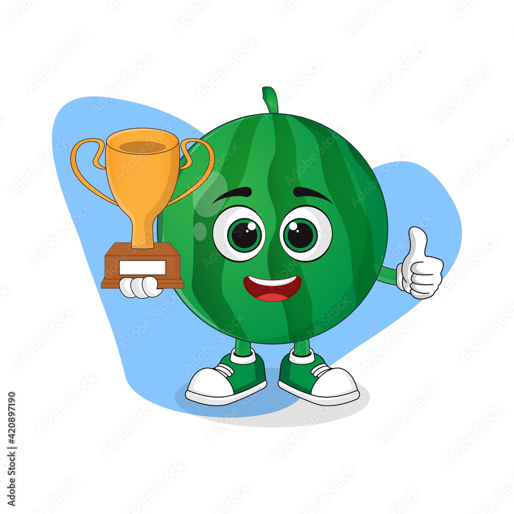 Cute Cartoon Watermelon Holding Trophy, Good Design For Character Theme ...