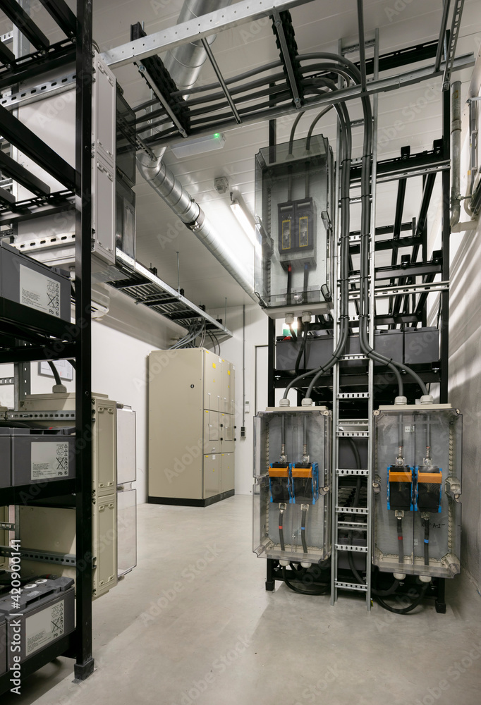 Hall full of batteries, auxiliary power unit of data centre Stock Photo ...