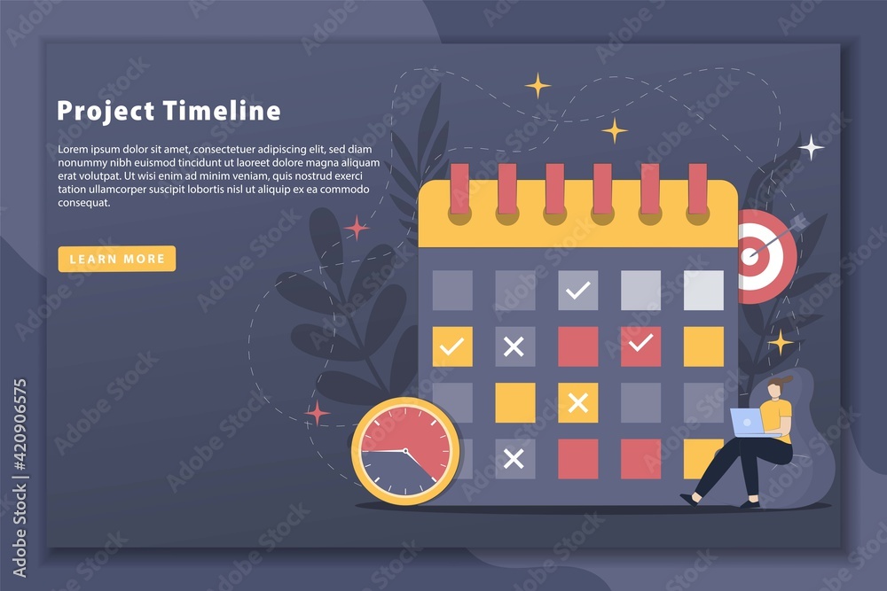 Vector illustration Project timeline with landing page concept ...