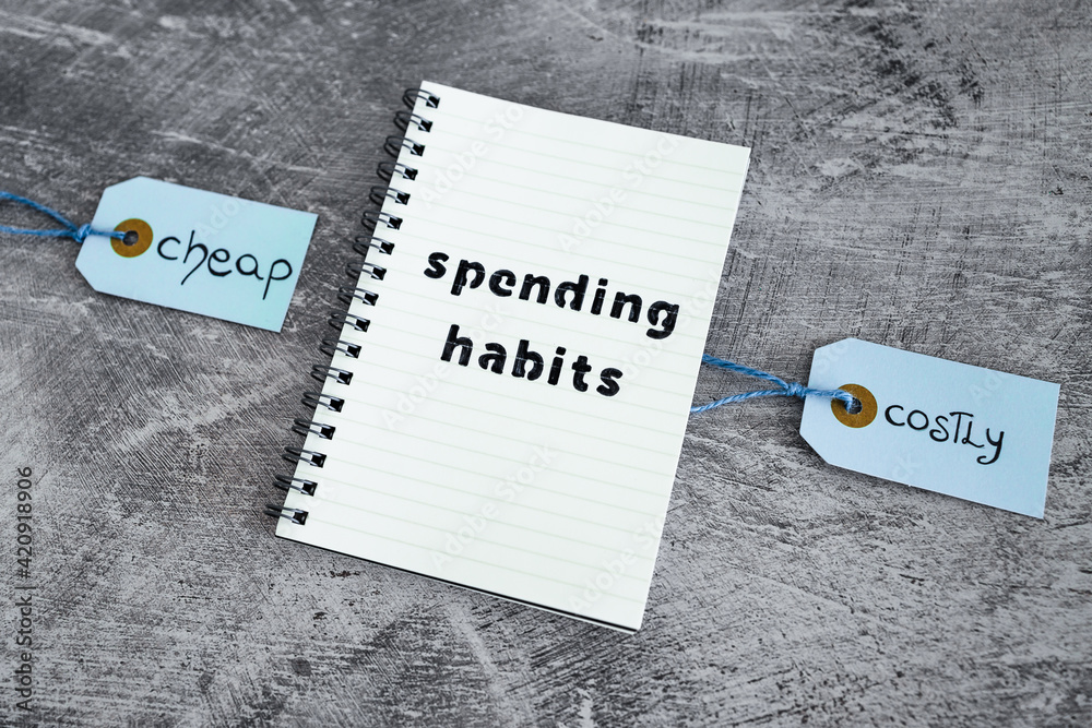 Cheap vs Costly prioduct price tags next to Spending Habits notepad ...