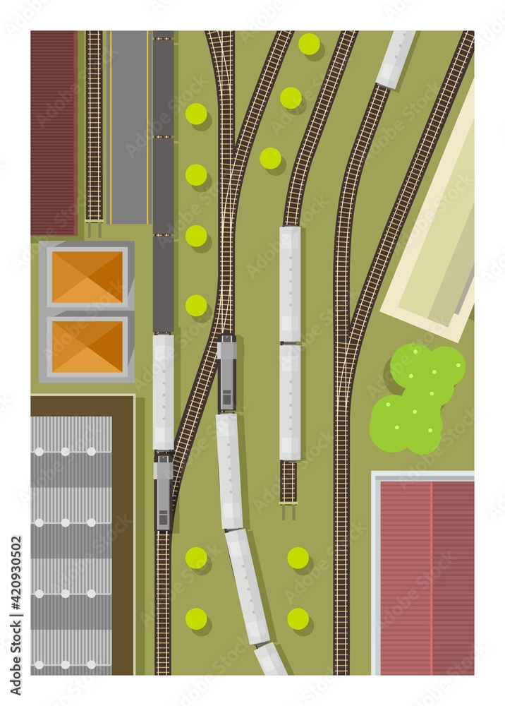 Train station. Railway yard. Top view. Simple illustration. Stock ...