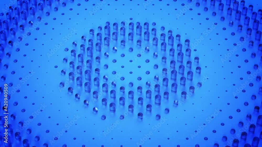 Blue ripple of glass cylinders. Computer generated abstract motion ...