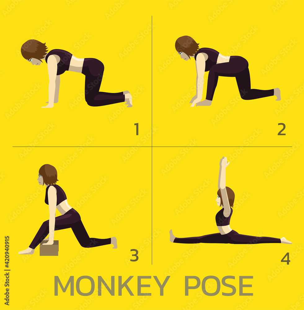Monkey Pose Yoga Manga Tutorial How Cartoon Vector Illustration Stock ...