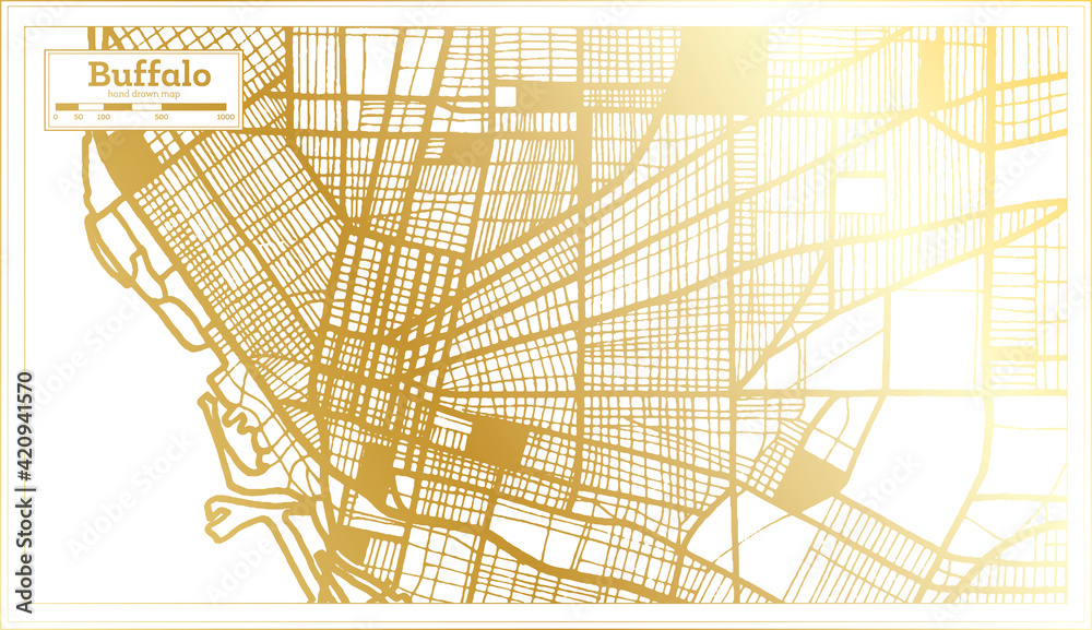 Buffalo USA City Map in Retro Style in Golden Color. Outline Map. Stock ...