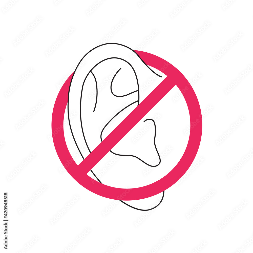 Deaf and hear aid concept. Vector flat illustration. Ear outline symbol ...