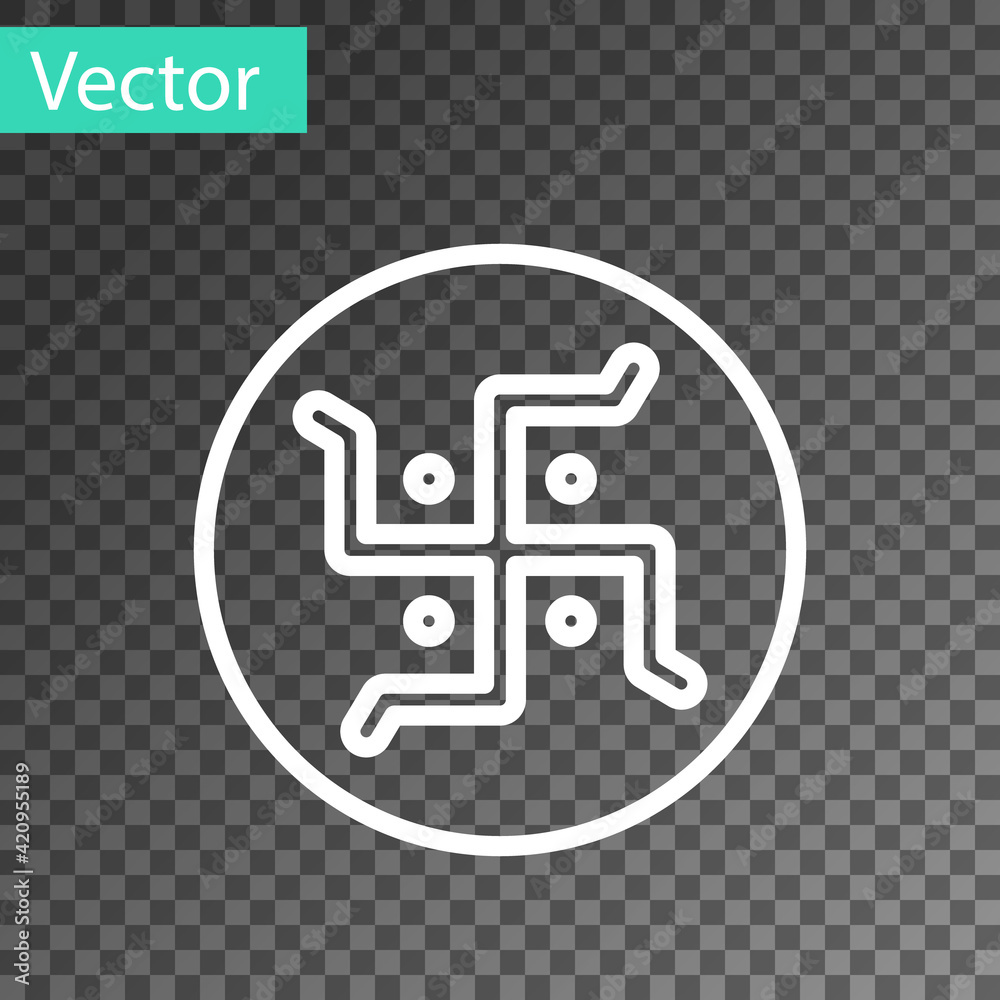 White line Hindu swastika religious symbol icon isolated on transparent ...