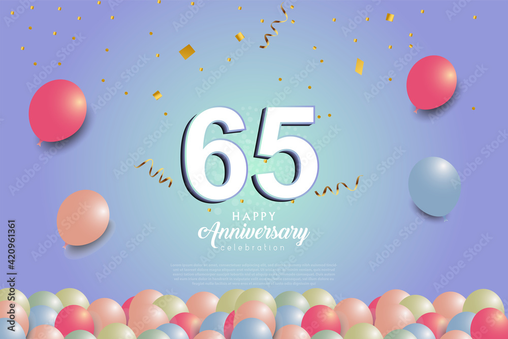 65th anniversary background with 3D number and balloons illustration ...